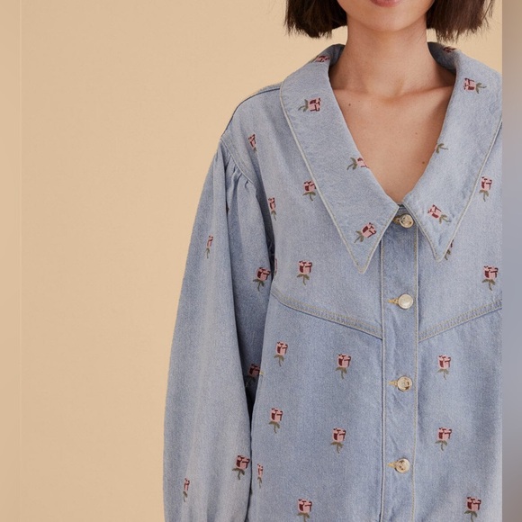 FARM Rio | Jackets & Coats | Farm Rio Rose Embroidered Denim Jacket ...